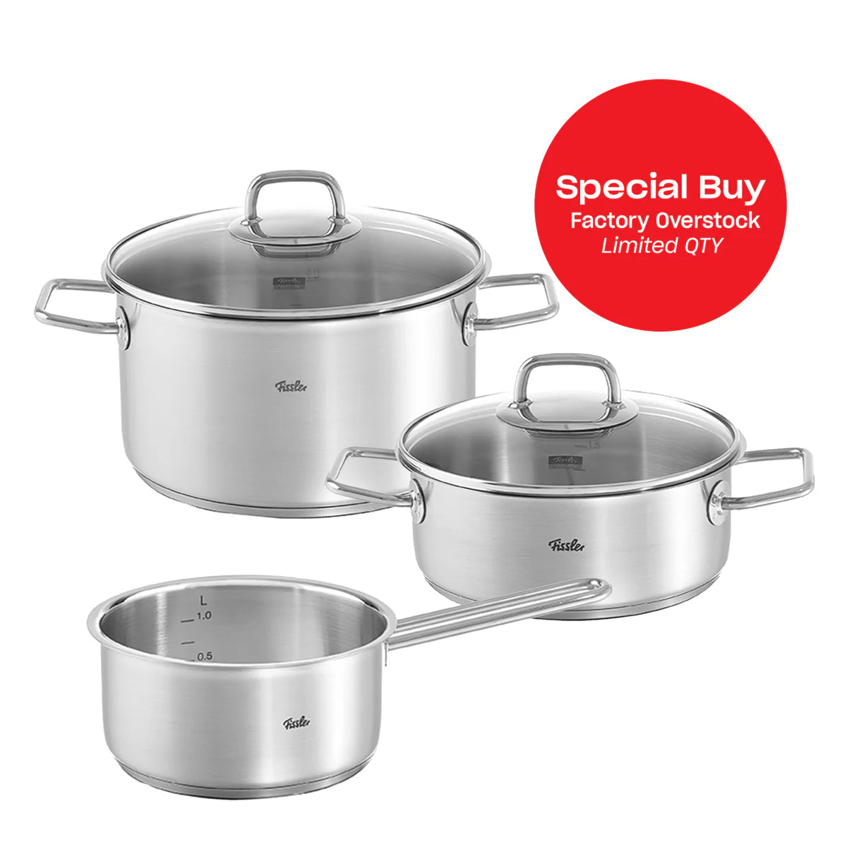 Viseo® Stainless Steel 5-Piece Cookware Set (Saucepan, 6 Qt Stock Pot